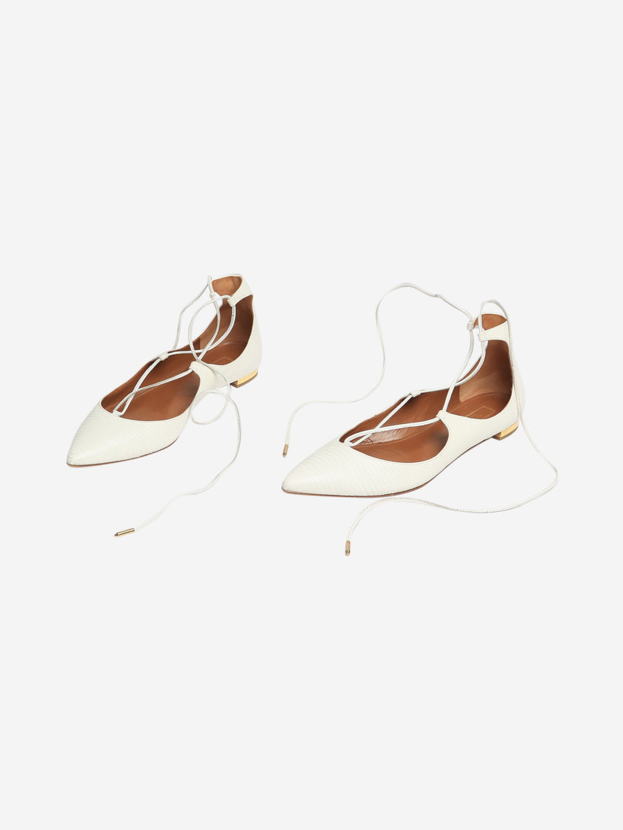Aquazzura pre-owned white mock-lizard skin Christy flats - size EU 37 ...