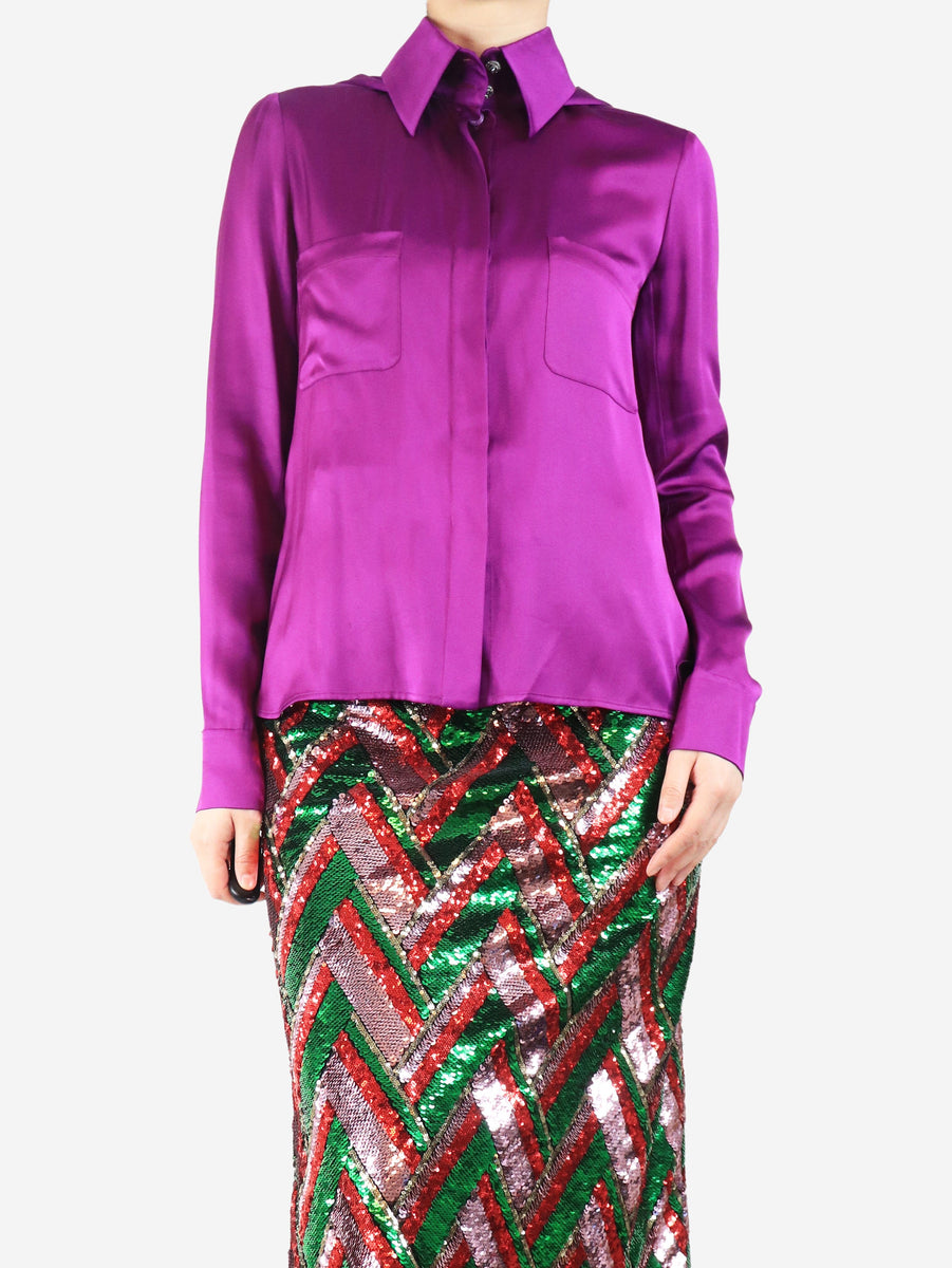 Purple silk button-up blouse - size UK 10 | Sign of the Times