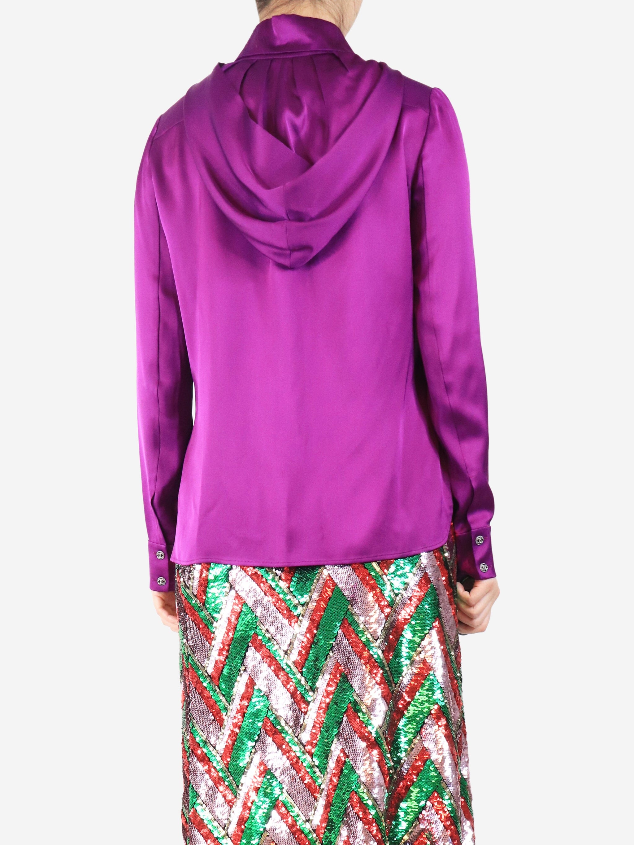 Purple silk button-up blouse - size UK 10 | Sign of the Times