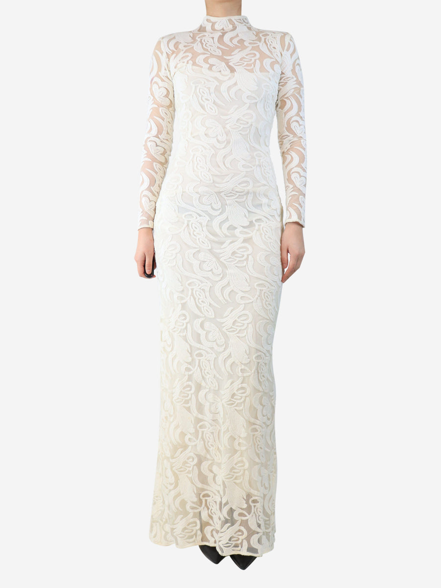 Carla Zampatti pre-owned cream lace maxi dress with slip - size UK 8 ...