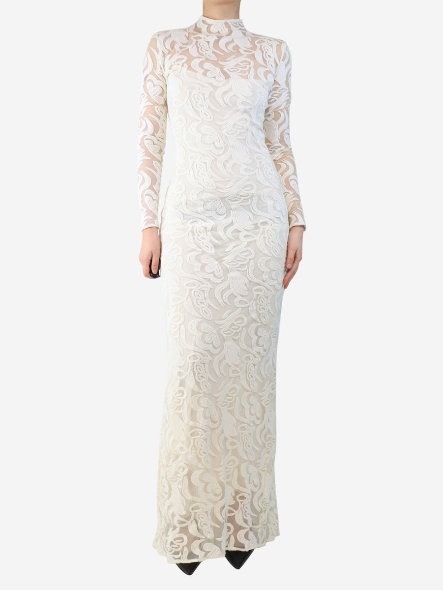 Carla Zampatti pre-owned cream lace maxi dress with slip - size UK 8 ...