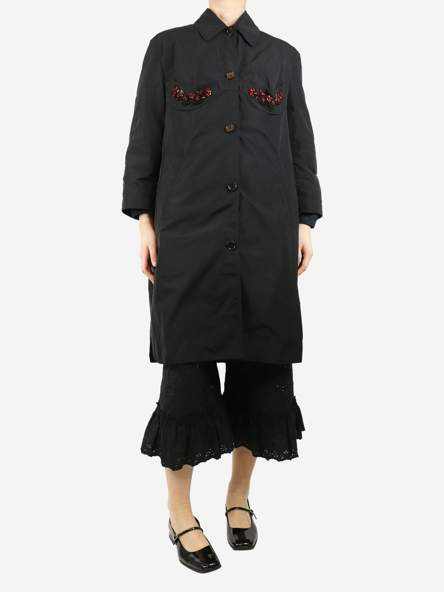Simone Rocha pre-owned black bejewelled shell coat - size UK 10 | Sign ...