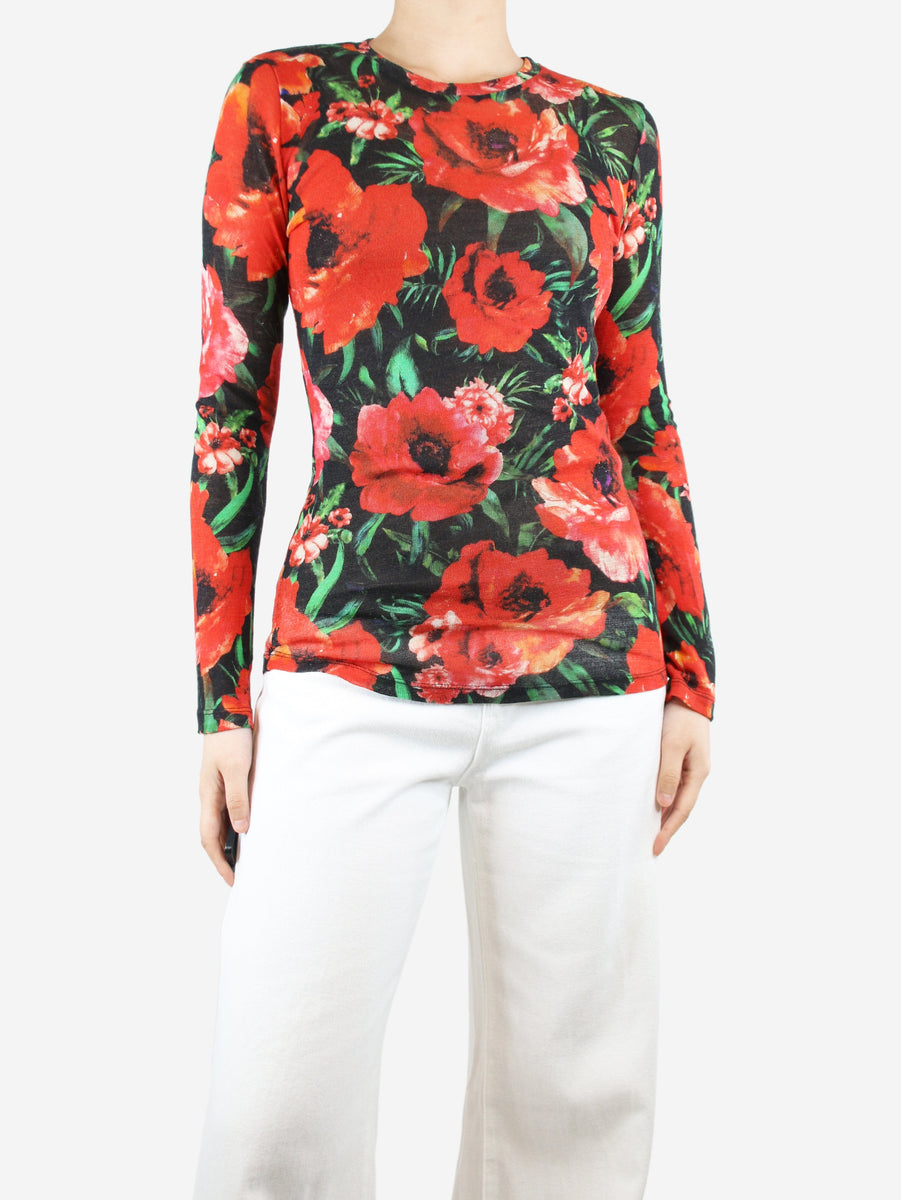 Balmain pre-owned red floral printed top - size UK 10 | Sign of the Times