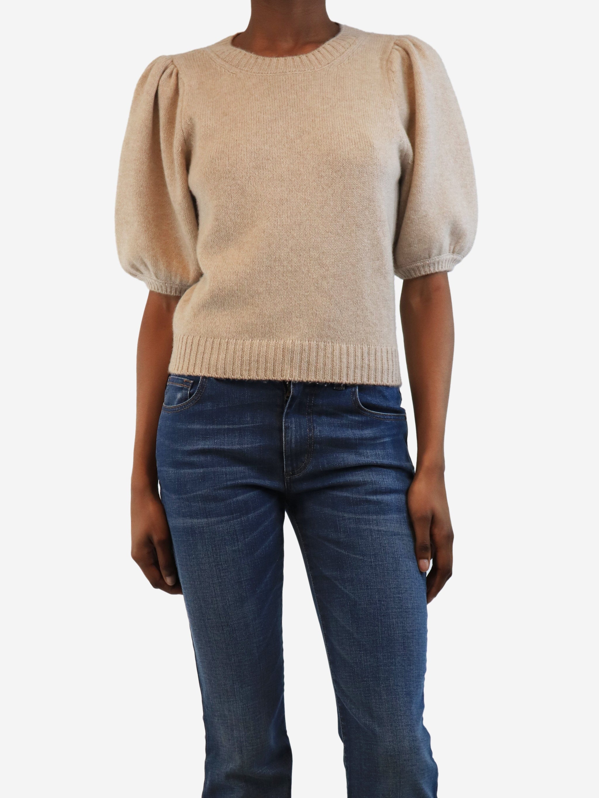Paige pre-owned neutral puff-sleeved jumper - size XS | Sign of the Times