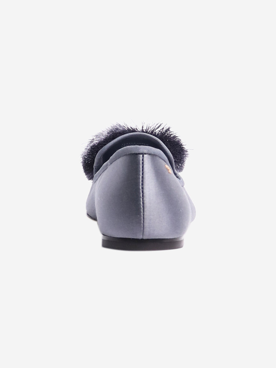 Tory Burch pre-owned blue pom pom satin slippers - size UK 5 | Sign of ...