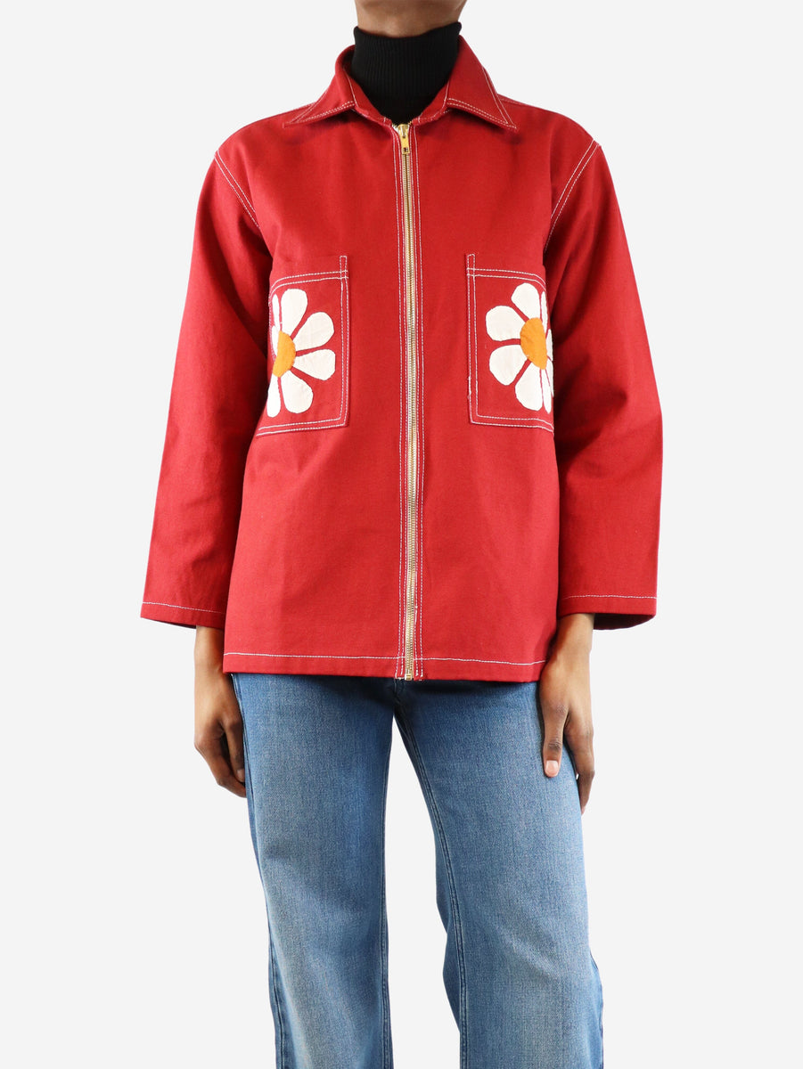 Harago Red Applique flower zipper jacket - size S | Sign of the Times